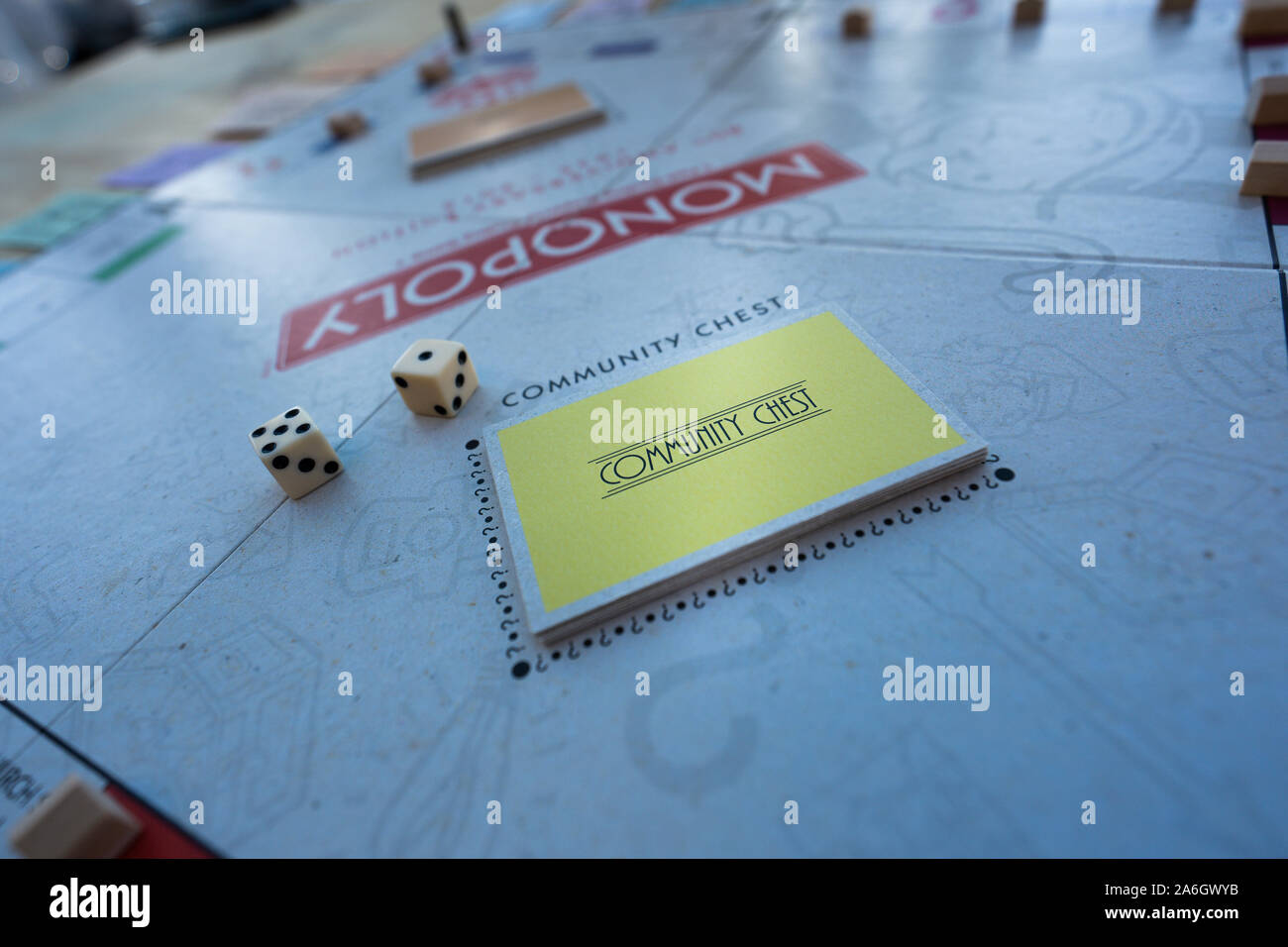 A view of the Monopoly board and the famous chance and community chest ...