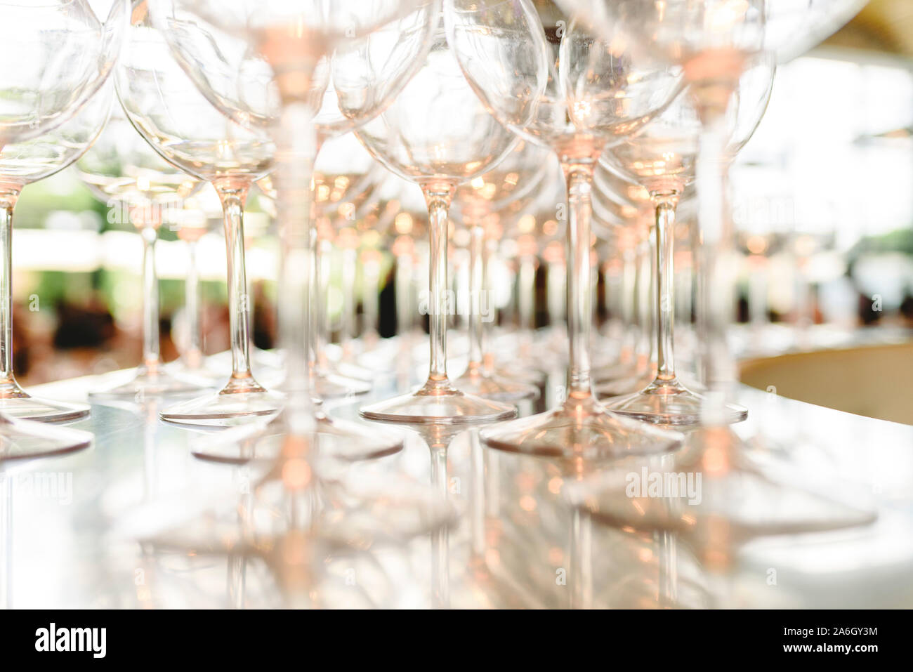 Group of empty transparent glasses ready for a party in a bar Stock ...