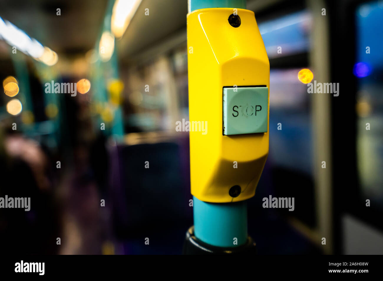 The green stop button on the First bus service, press this to ask the ...