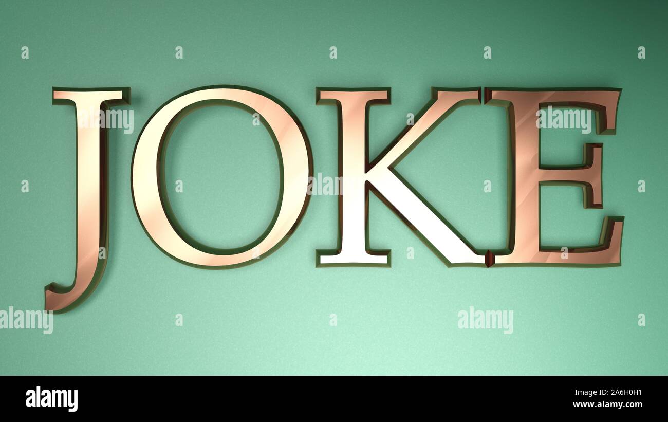 JOKE write in copper letters on green background - 3D rendering ...