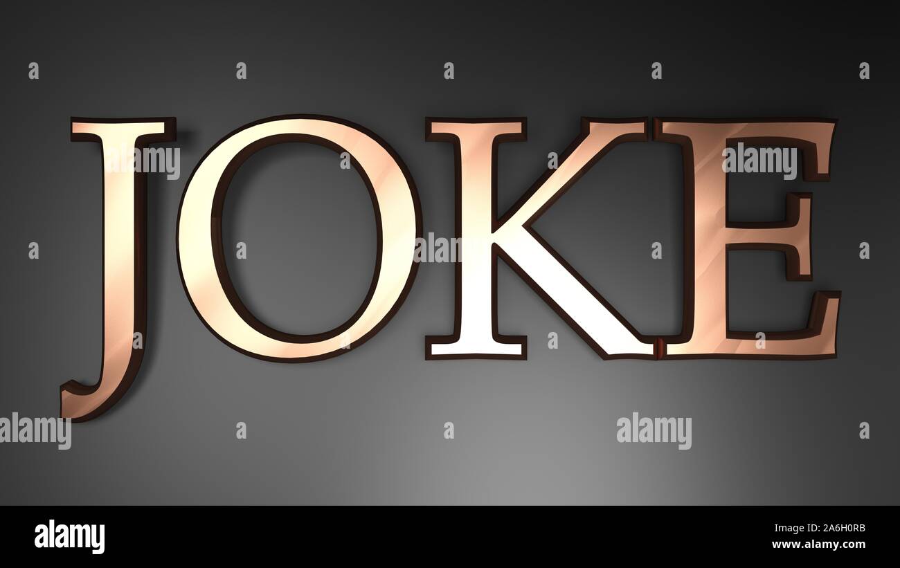 JOKE write in copper letters on black background - 3D rendering ...