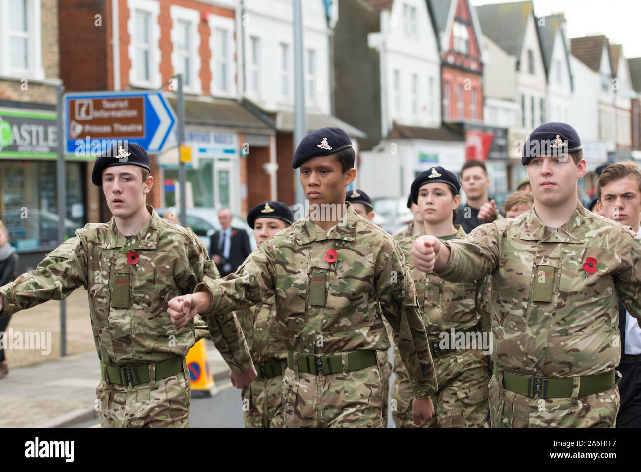 Clacton on Sea - Essex, Remembrance Day parade marching to the memorial ...