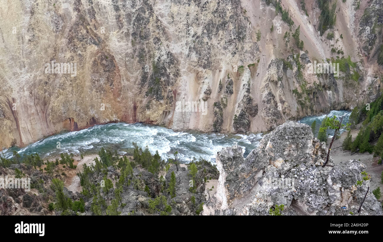 overhead view of yellowstone river from lookout point in yellowstone ...