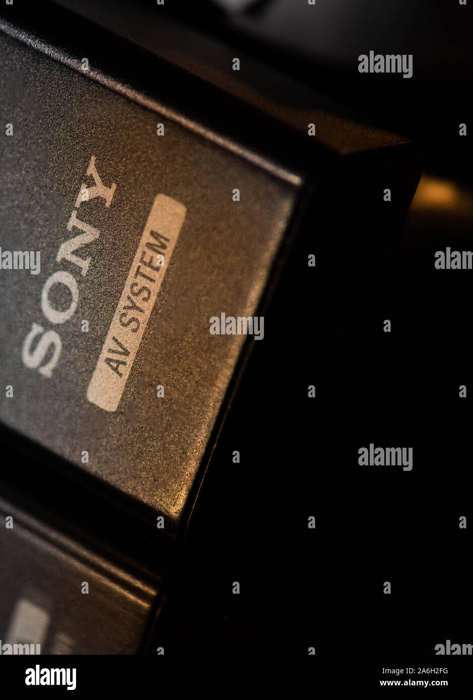 Sony remote control, isolated on a black background with a mirror for ...