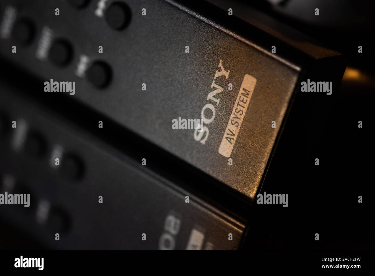 Sony remote control, isolated on a black background with a mirror for ...