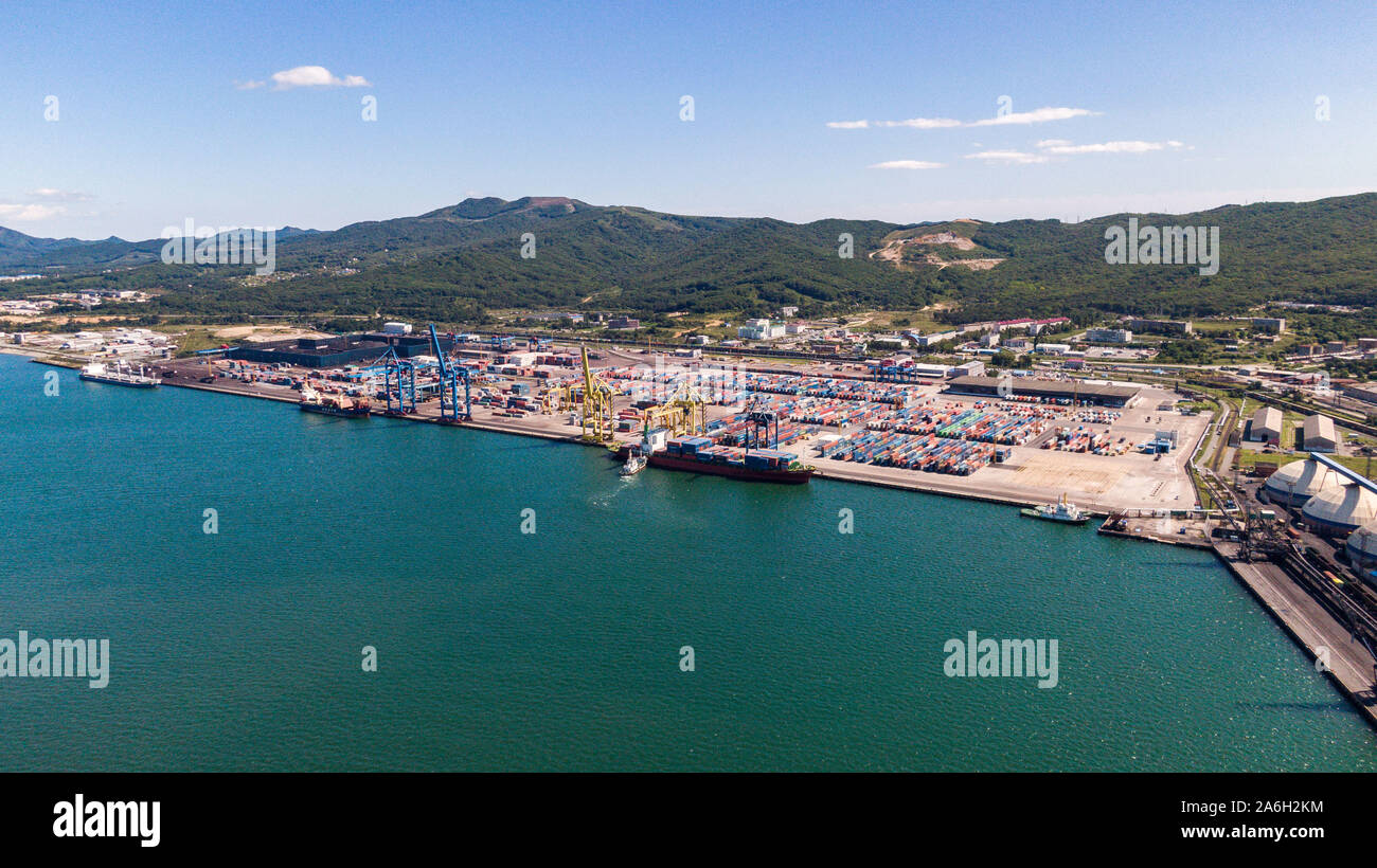 Nakhodka, Russia-August 2019: container terminals in Nakhodka port ...