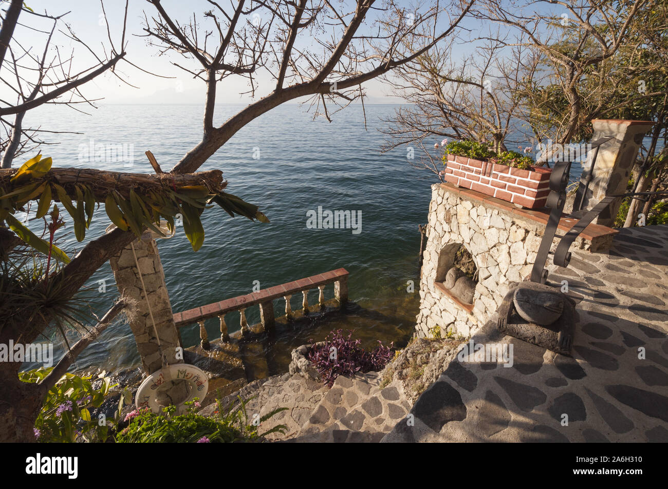 Guatemala, Lake Atitlan, Jaibalito, La Casa del Mundo, hotel grounds ...