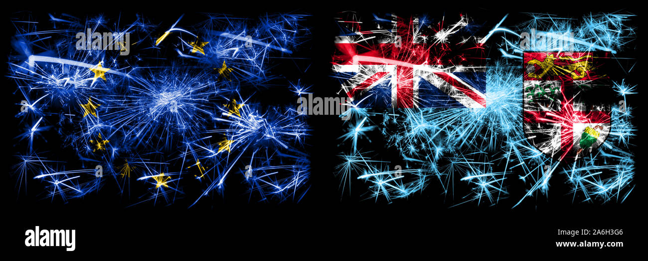 Eu, European union vs Fiji new year celebration sparkling fireworks ...