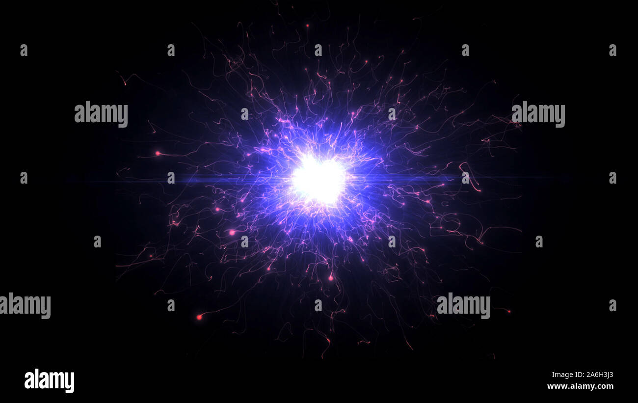 Pink and purple futuristic space particles in bright round energy ...