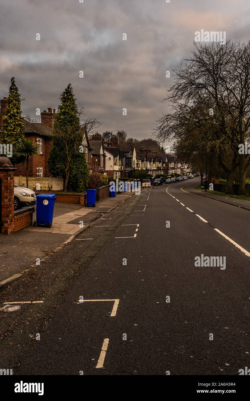 Recycling bins ready to be collect in the streets of Stoke on Trent ...