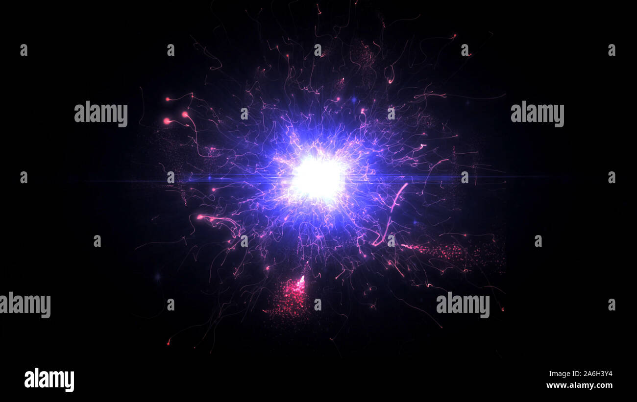 Pink and purple futuristic space particles in bright round energy ...