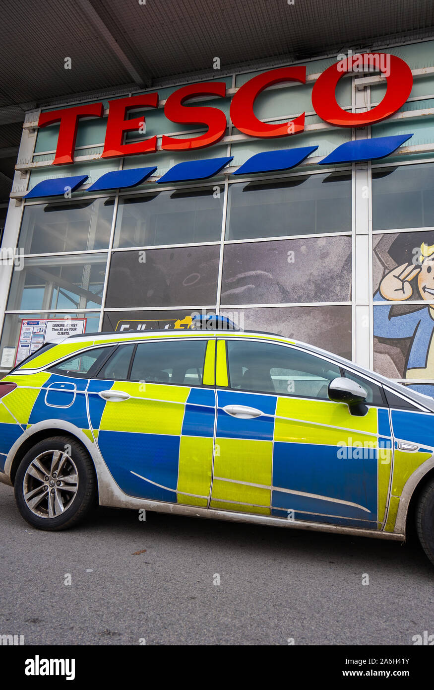 Police attend the large Tesco Express supermarket, store to arrest a ...