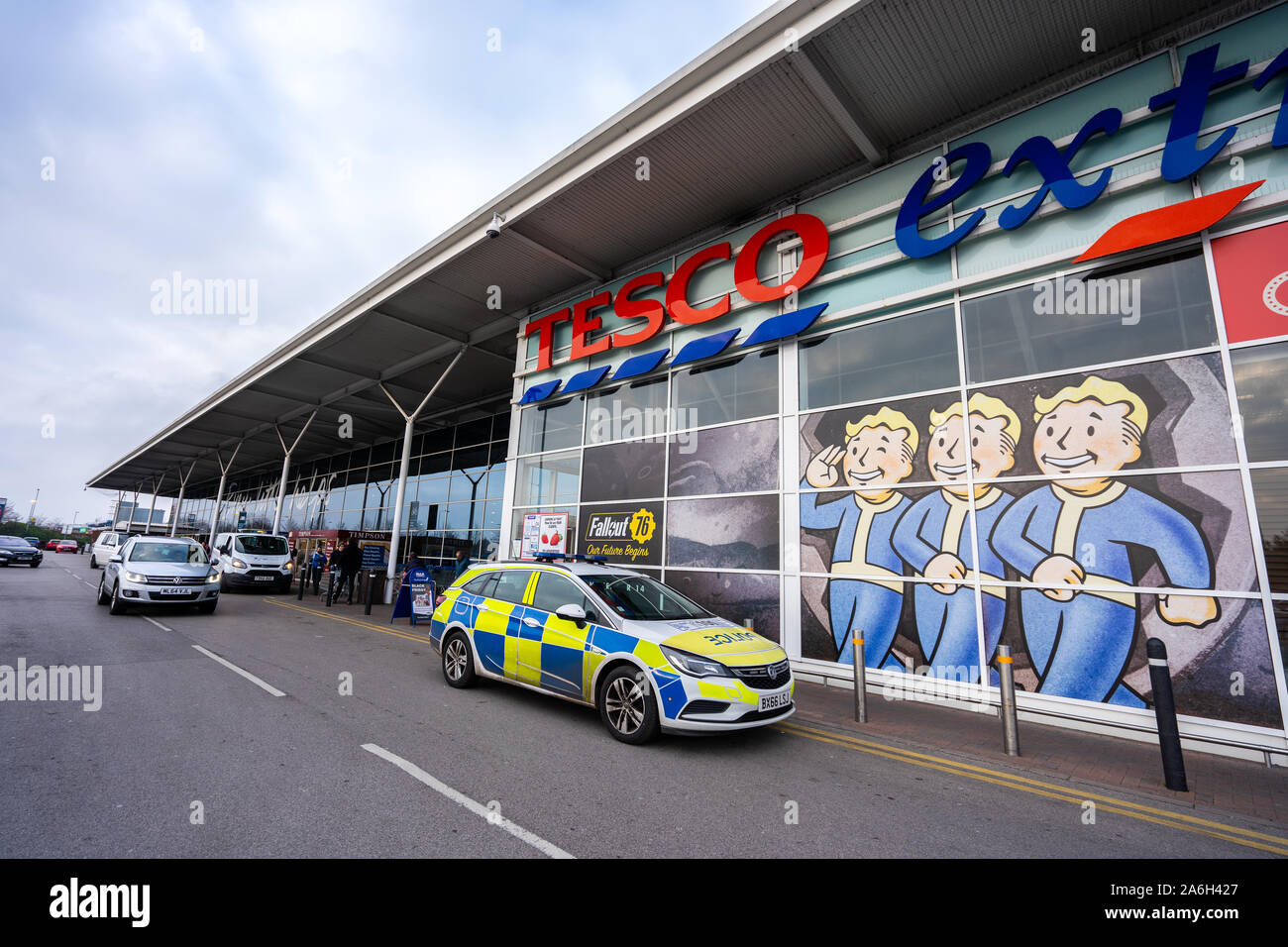 Police attend the large Tesco Express supermarket, store to arrest a ...