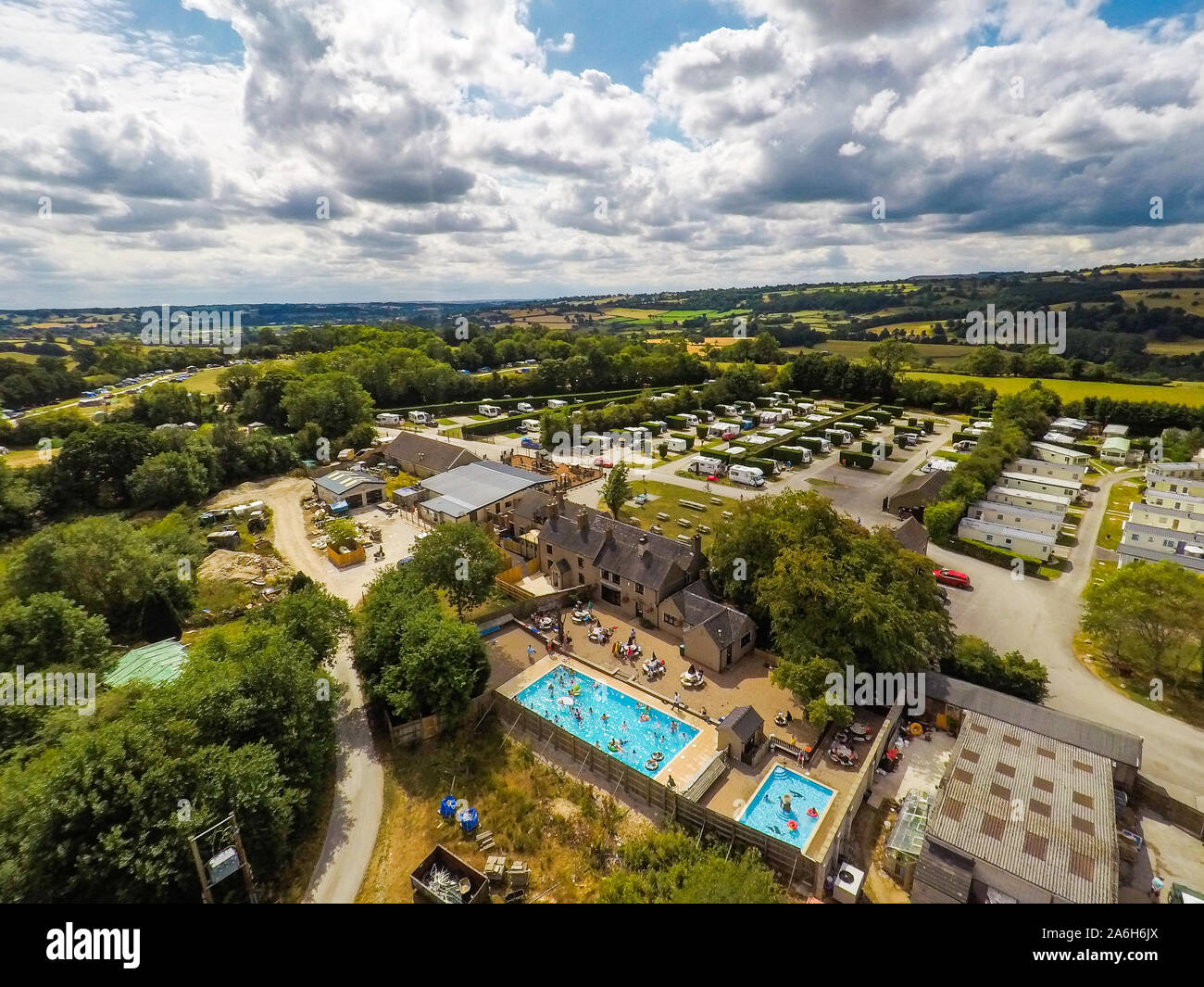 An aerial views of Callow Top holiday park, campsite in Ashbourne, the ...