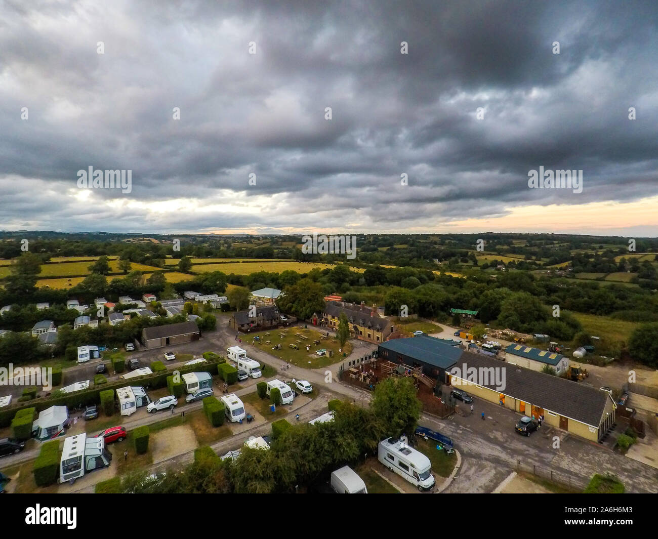 An aerial views of Callow Top holiday park, campsite in Ashbourne, the ...