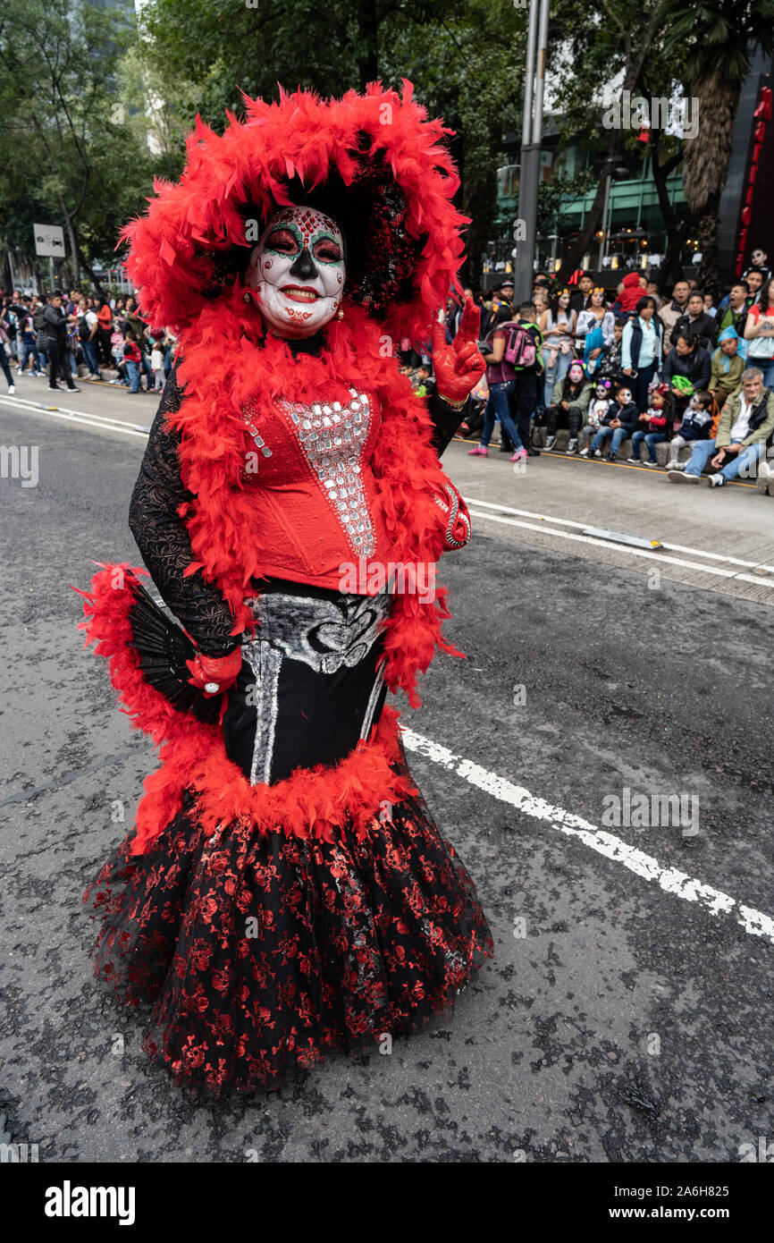 Mexico City, Mexico, 26/10/19, A woman dressed as Catrina attends the ...