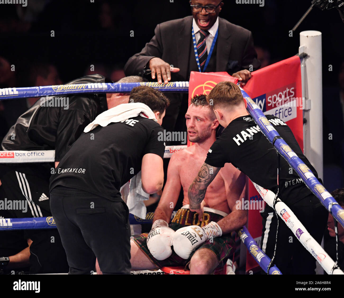 London, UK. 26th Oct, 2019. Josh Taylor (centre) on 10 second break ...