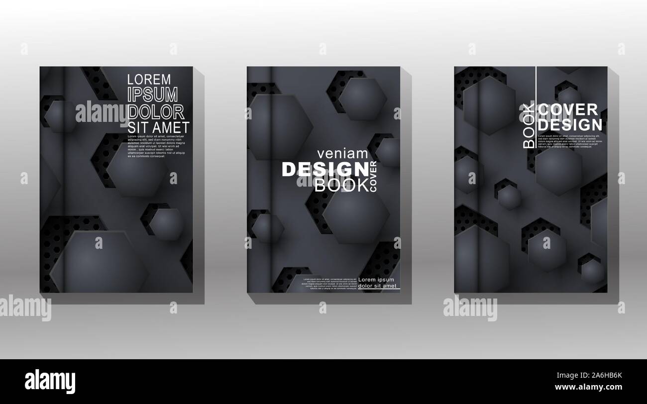 Modern 3D cover design with gray hexagon shapes and black hexagon ...