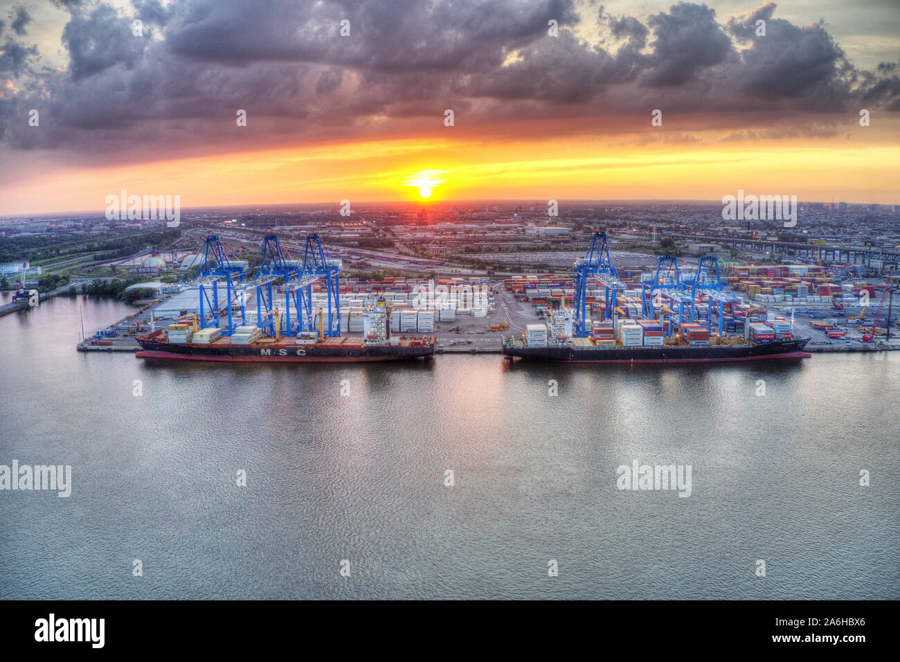Aerial View of Cargo Ships Parked at Port of Philadelphia Stock Photo ...