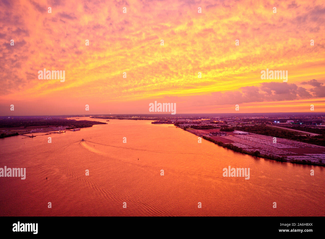 Aerial View of Sunset over Delaware River Stock Photo - Alamy