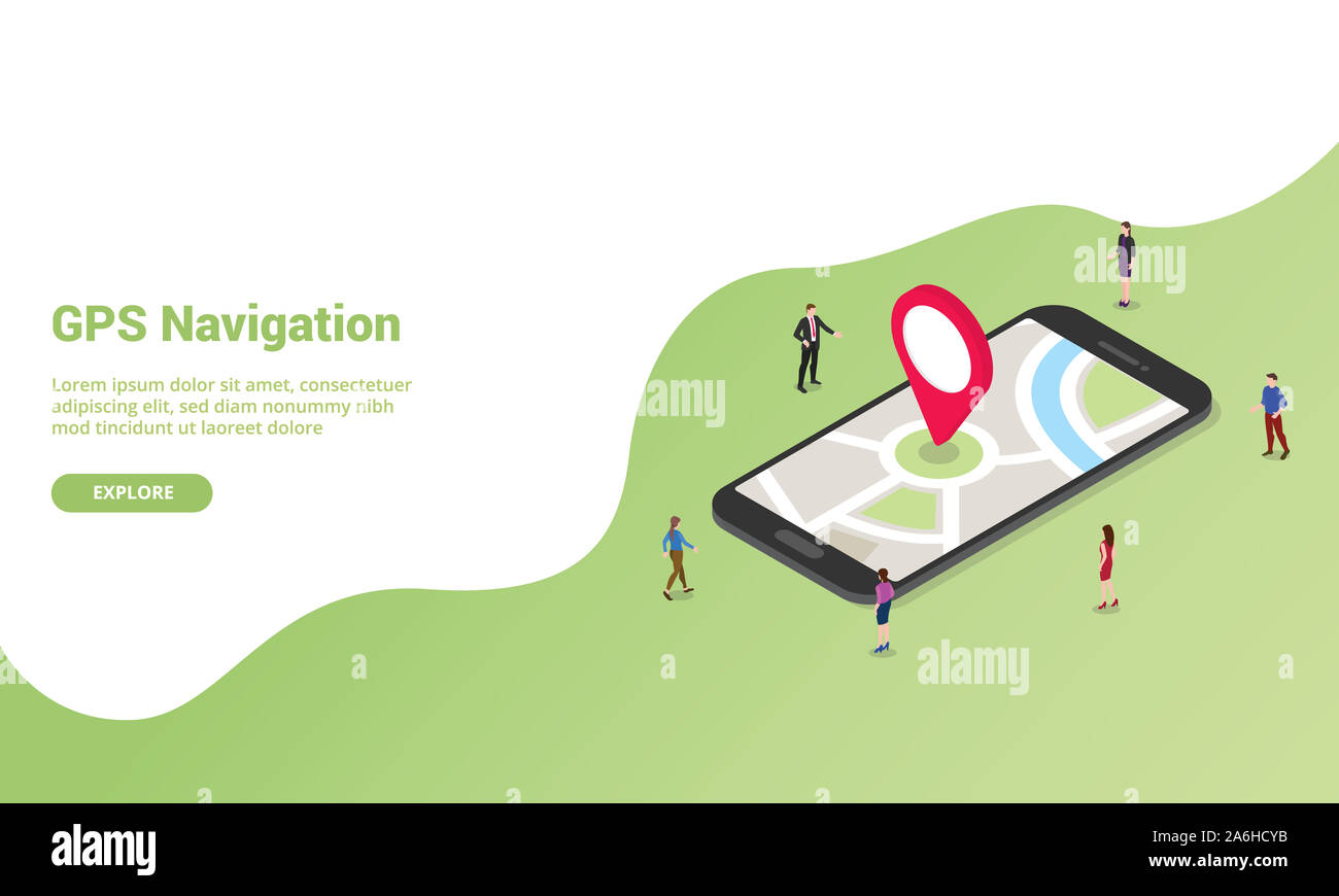 Gps Navigation Technology Concept Isometric For Website Template Or