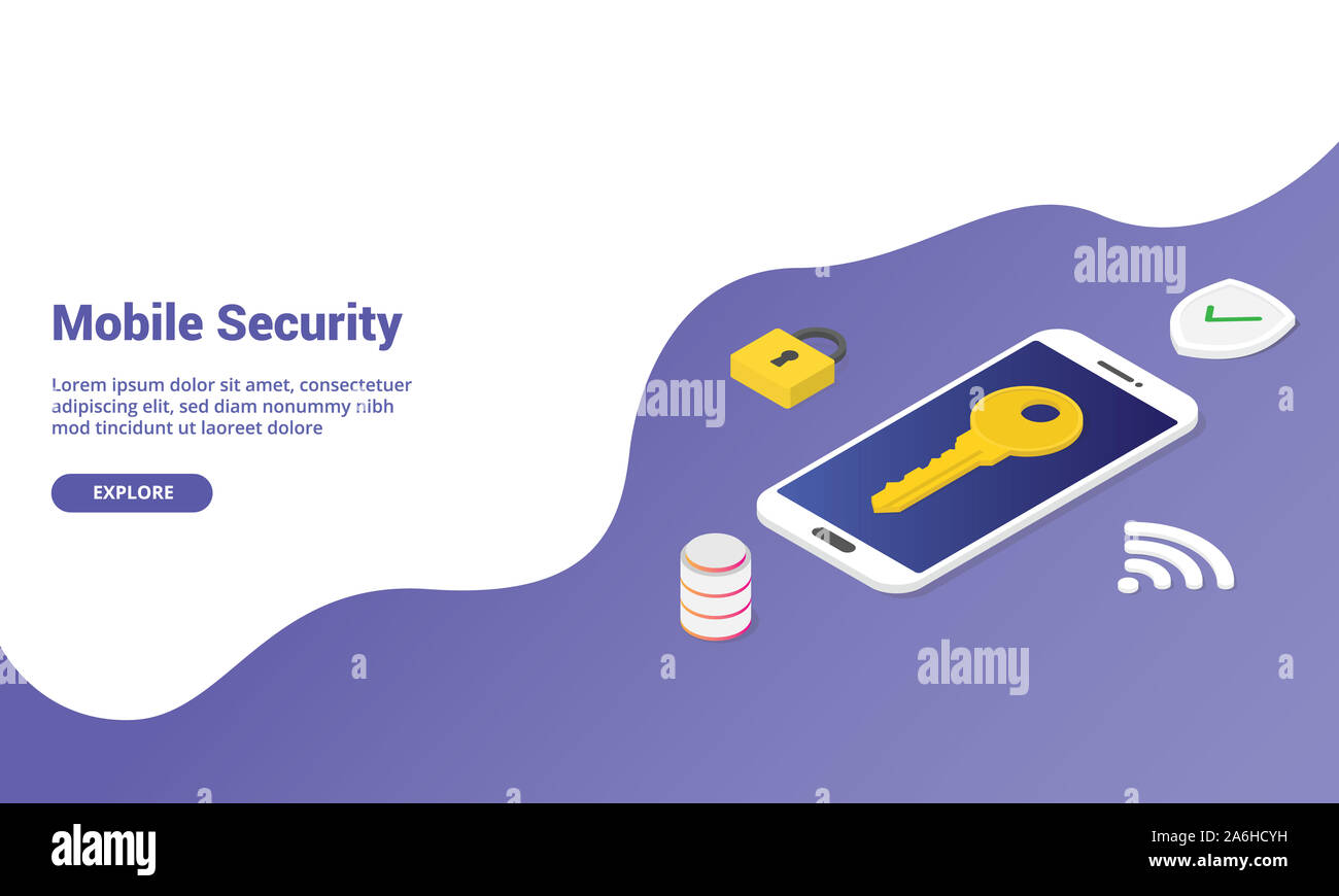 mobile phone security concept isometric for website template or landing ...