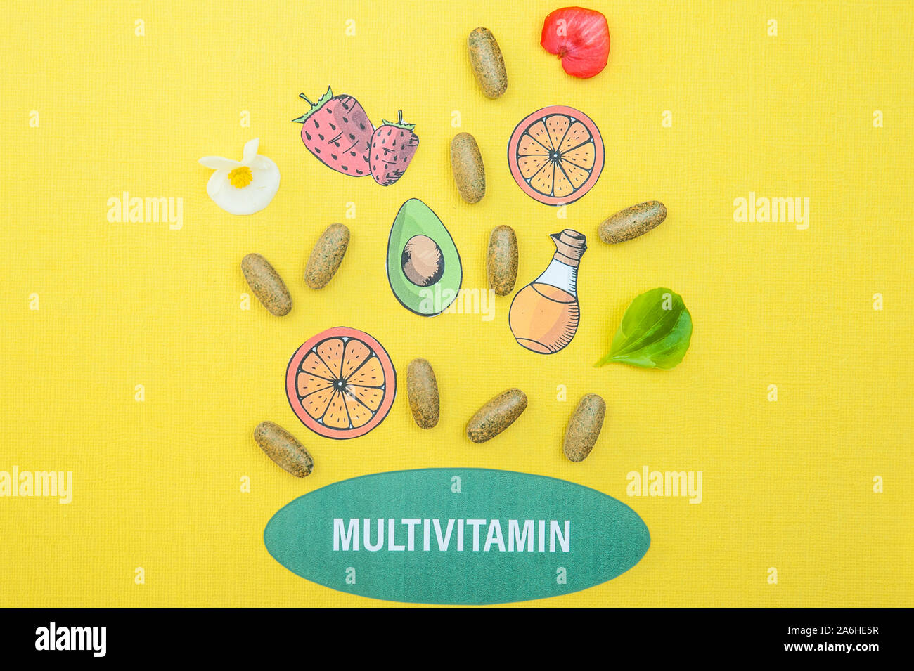 Concept multivitamins and supplements, a fountain of their capsules and ...