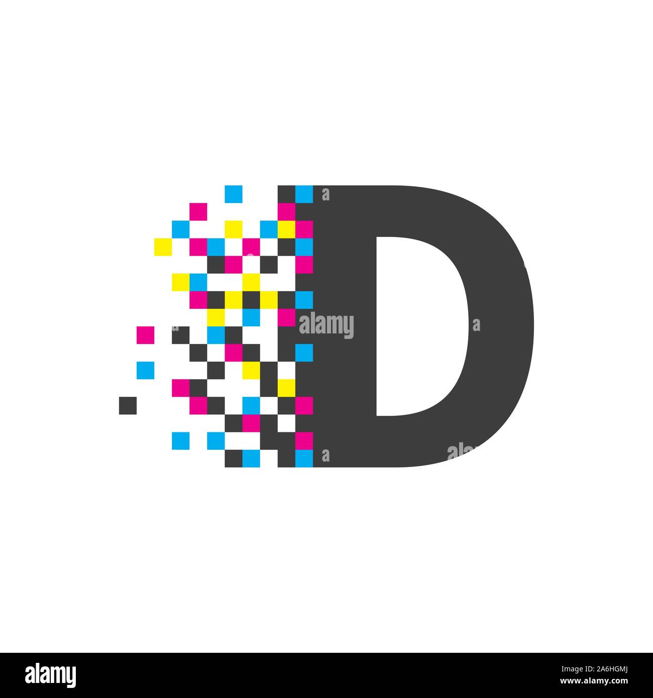 d letter, digital logo, vector color technology symbol, letter with ...