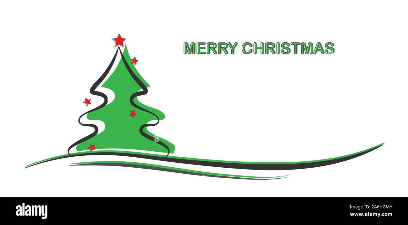 Blank for Christmas greetings. Christmas tree with stars and a wavy ...