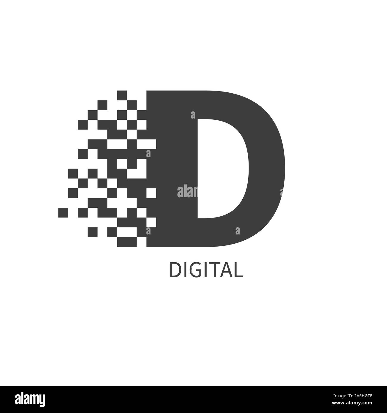 d letter, digital logo, vector black technology symbol, letter with ...