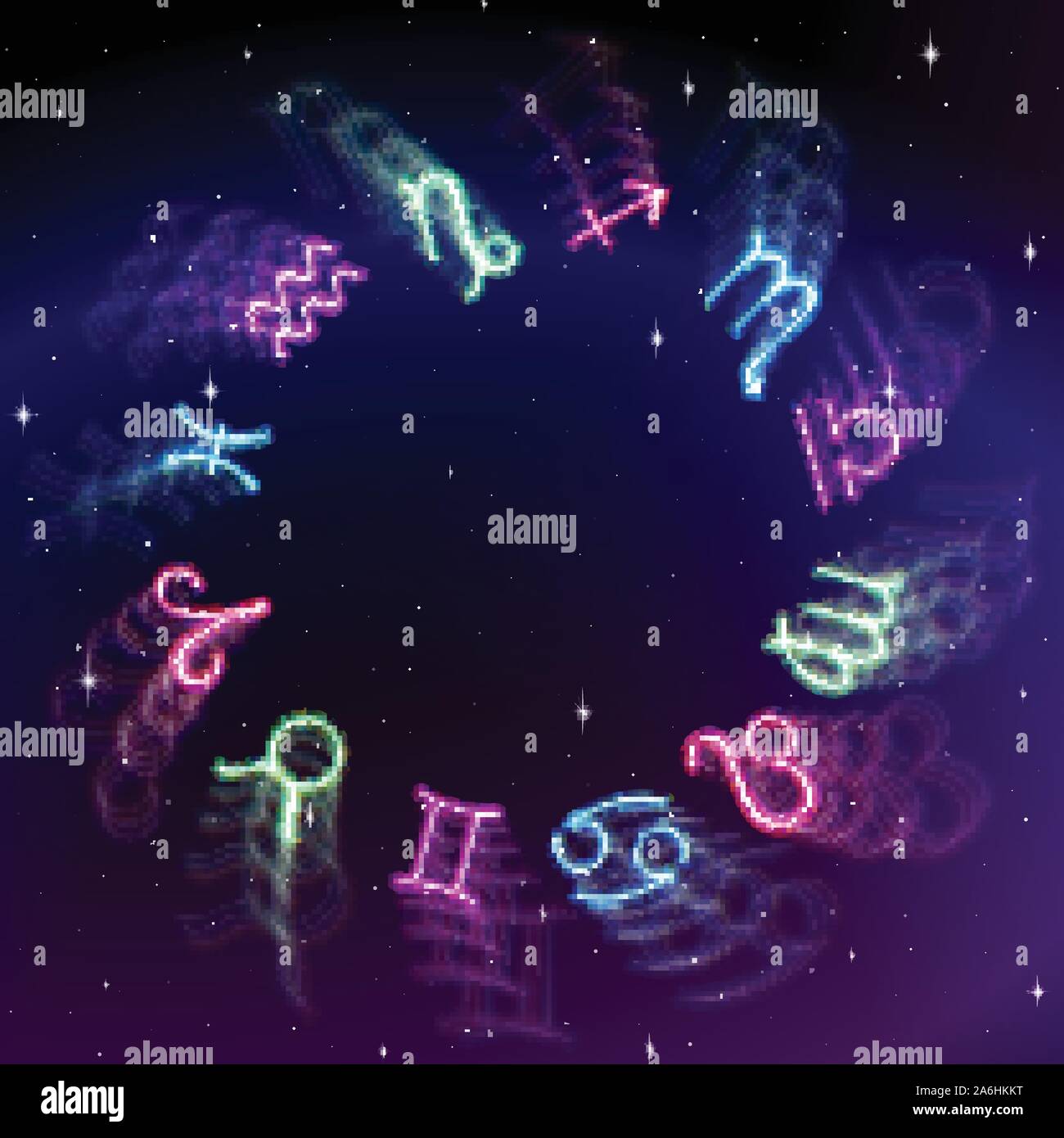 Astrology zodiac signs wheel with twelve colorful symbols in space ...
