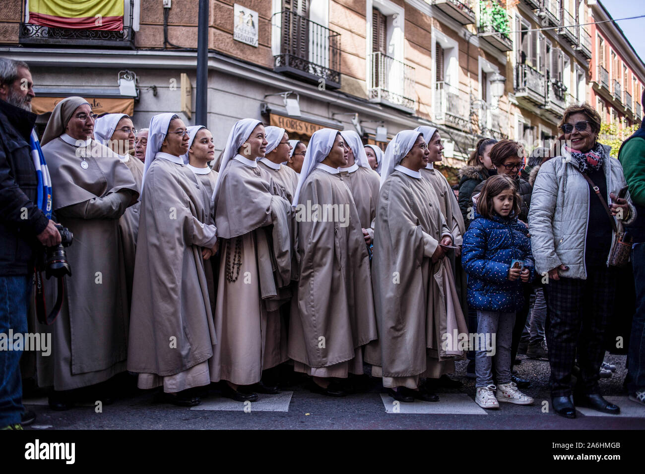 Nuns taking part in the procession. Virgin Almudena procession happens ...