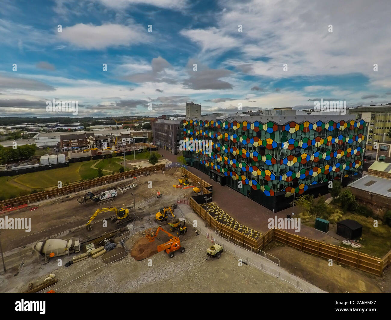 Aerial view of work continuing on the new Hilton hotel complex at the ...