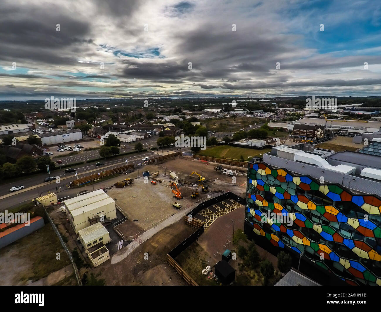 Aerial view of work continuing on the new Hilton hotel complex at the ...