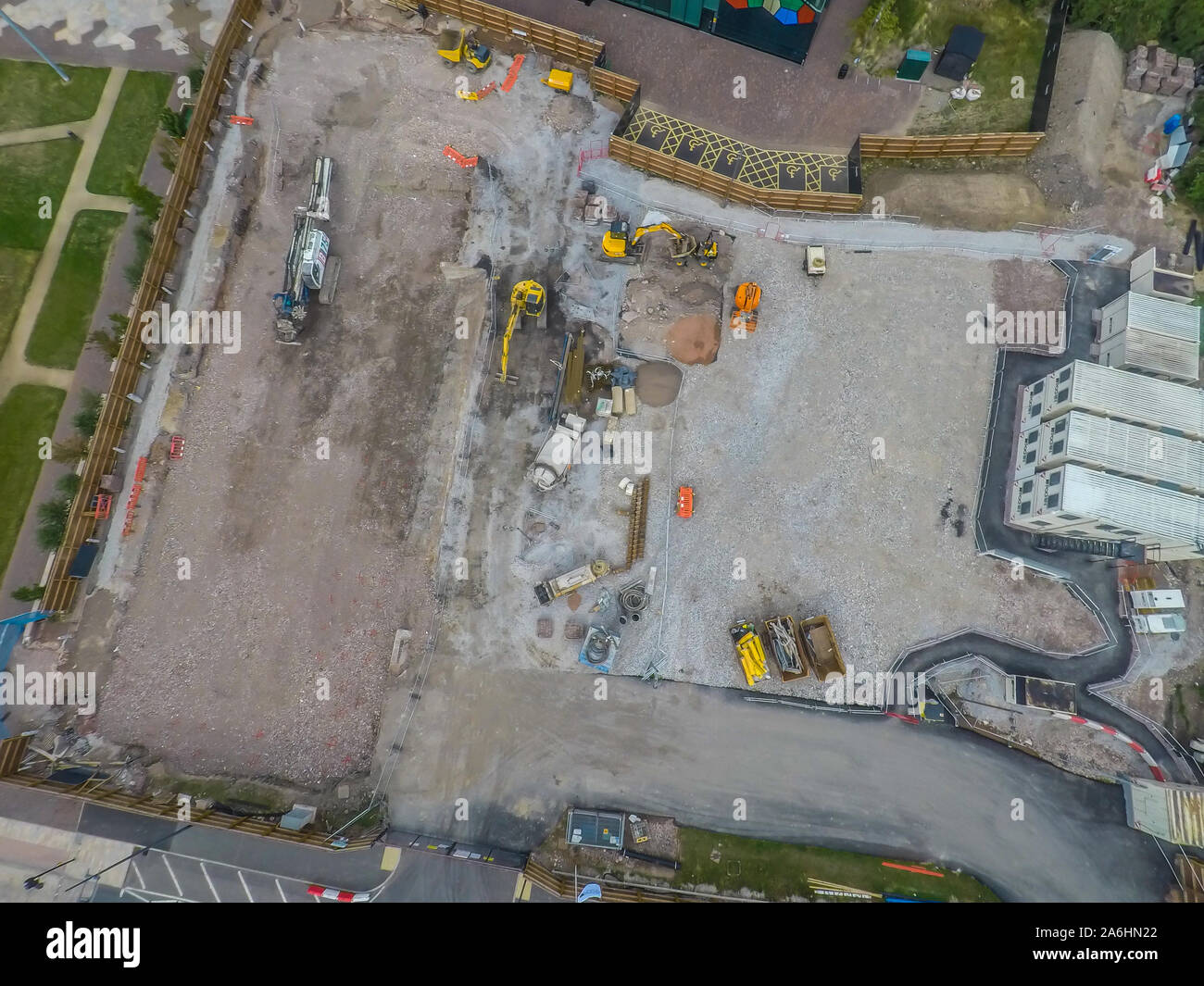 Aerial view of work continuing on the new Hilton hotel complex at the ...