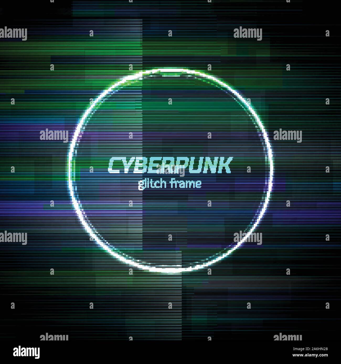 Glitch cyberpunk frame with technology error and neon shape Stock ...