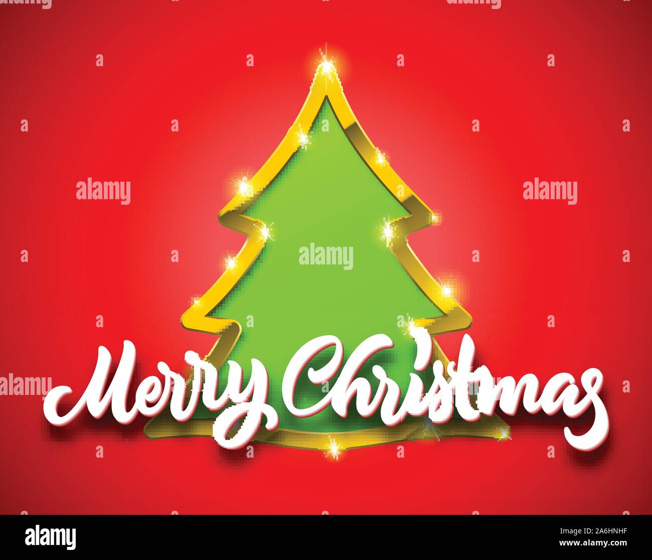 Merry Christmas red card with handdrawn calligraphic lettering and ...