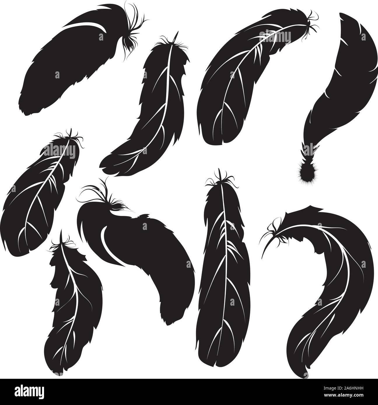 Stylized feathers silhouettes set on white background Stock Vector ...