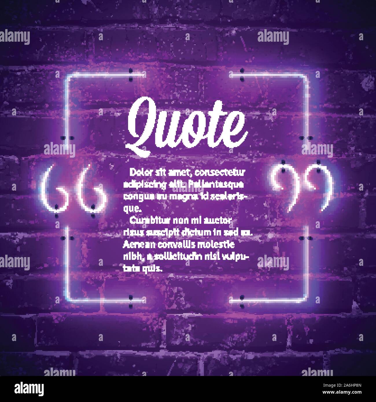 Retro neon glowing quote marks frame on the wall Stock Vector Image ...