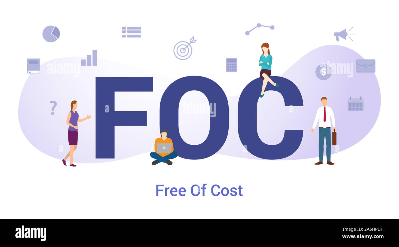 foc free of cost concept with big word or text and team people with ...