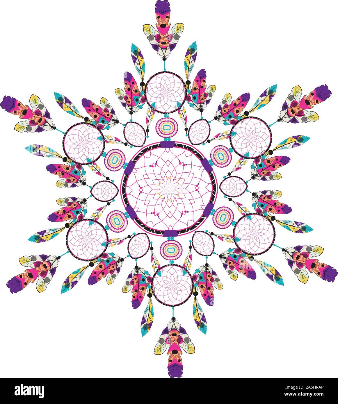Decorative native dream catcher with colorful stylized feathers Stock ...