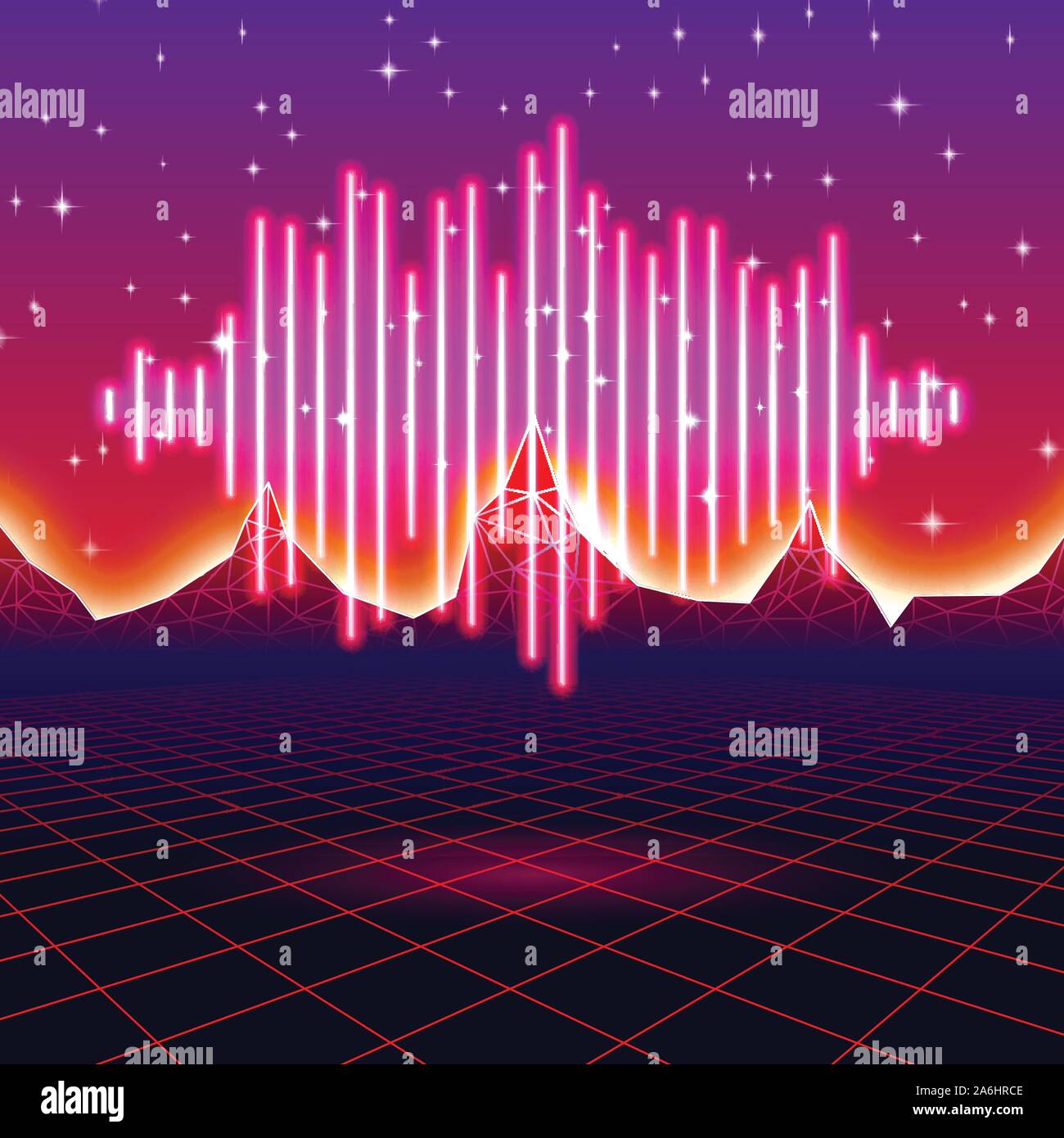 Retro gaming neon background with shiny music wave Stock Vector Image ...