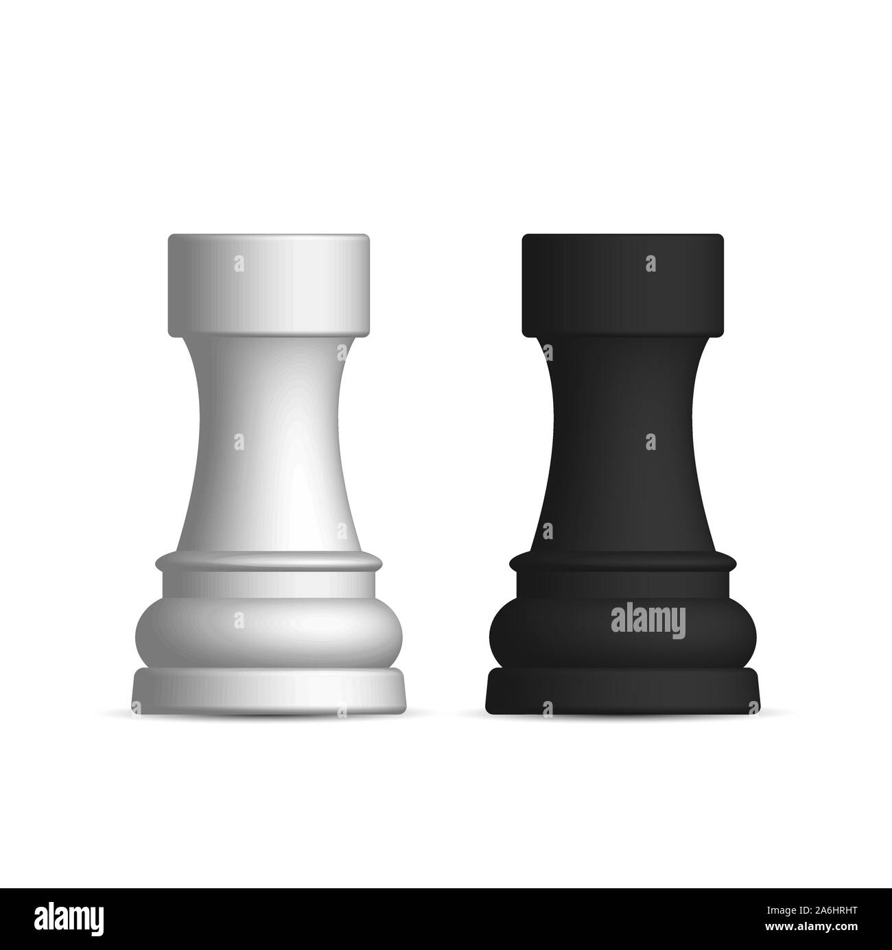Photo realistic black and white chess piece rook. Front wiev, vector ...