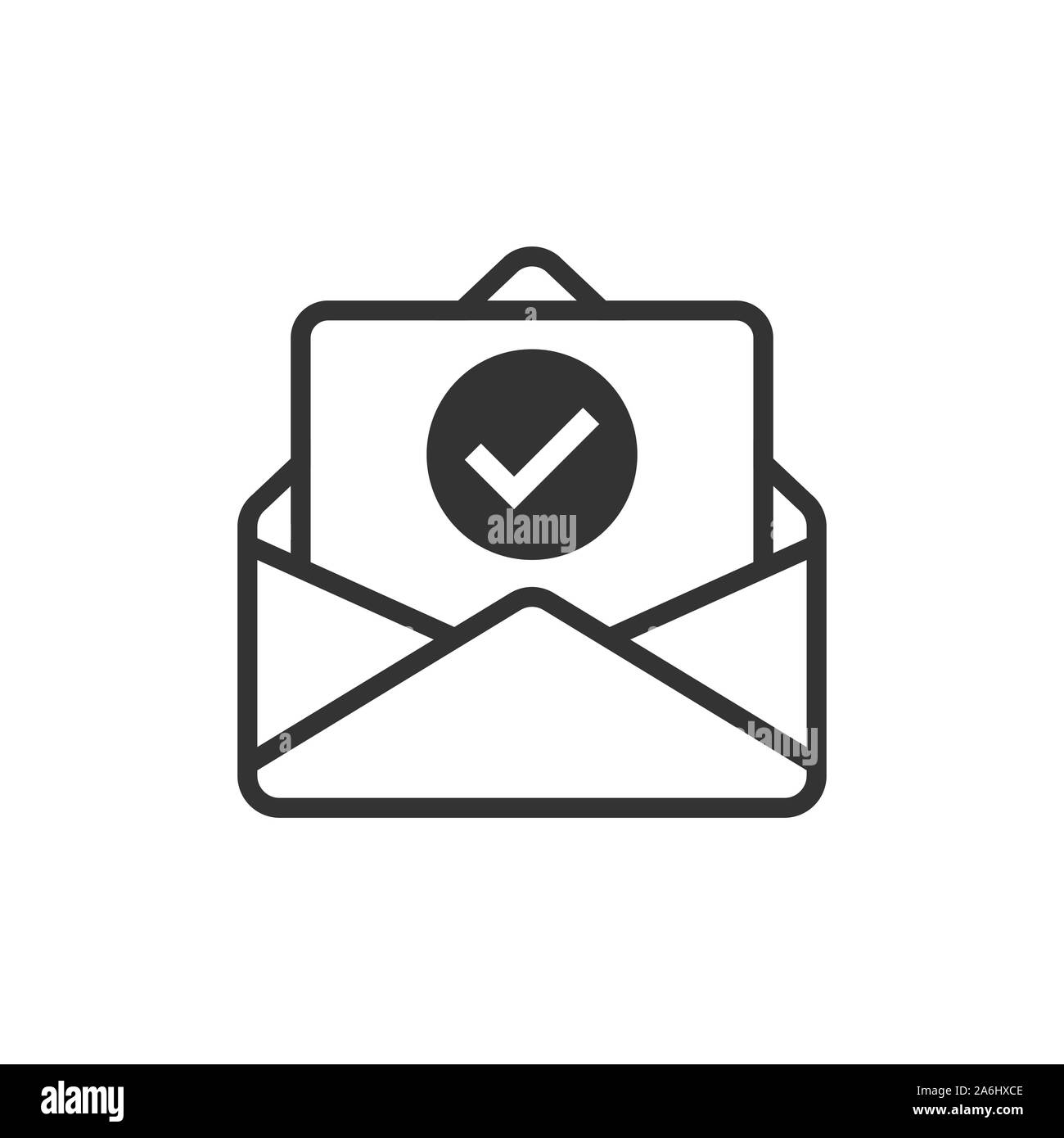 Envelope with confirmed document icon in flat style. Verify vector ...