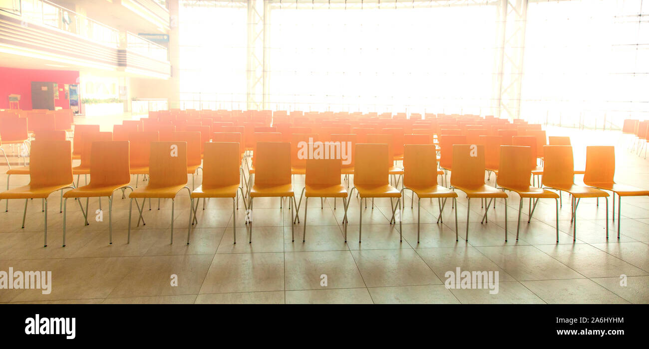 The Conference room with chairs, concrete floor and windows Stock Photo ...