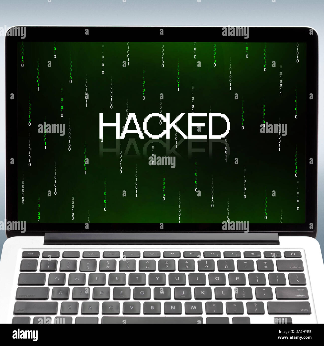Laptop with inscription hacked and binary digits on screen Stock Photo ...