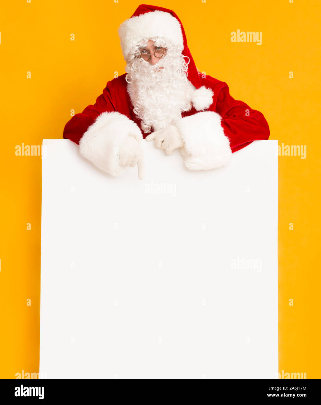 Santa Claus indicating on white copy space for advertisement Stock ...
