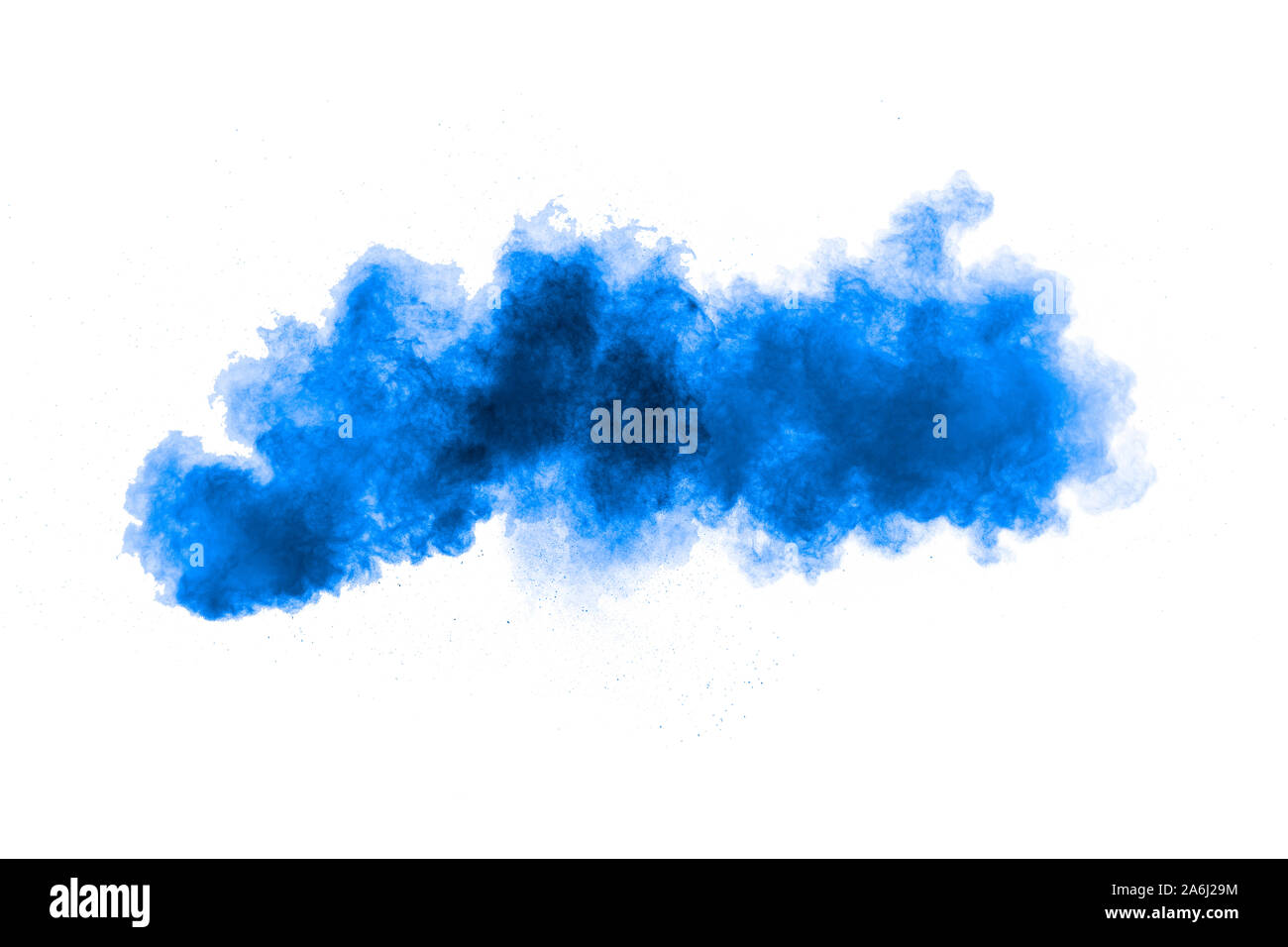 Bizarre forms of blue powder explode cloud on white background ...