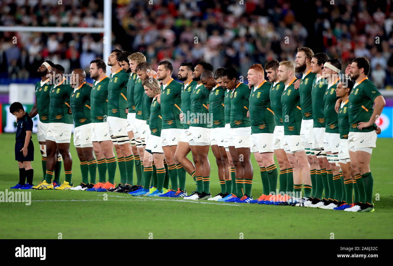 South Africa players line-up before kick-off in the 2019 Rugby World ...