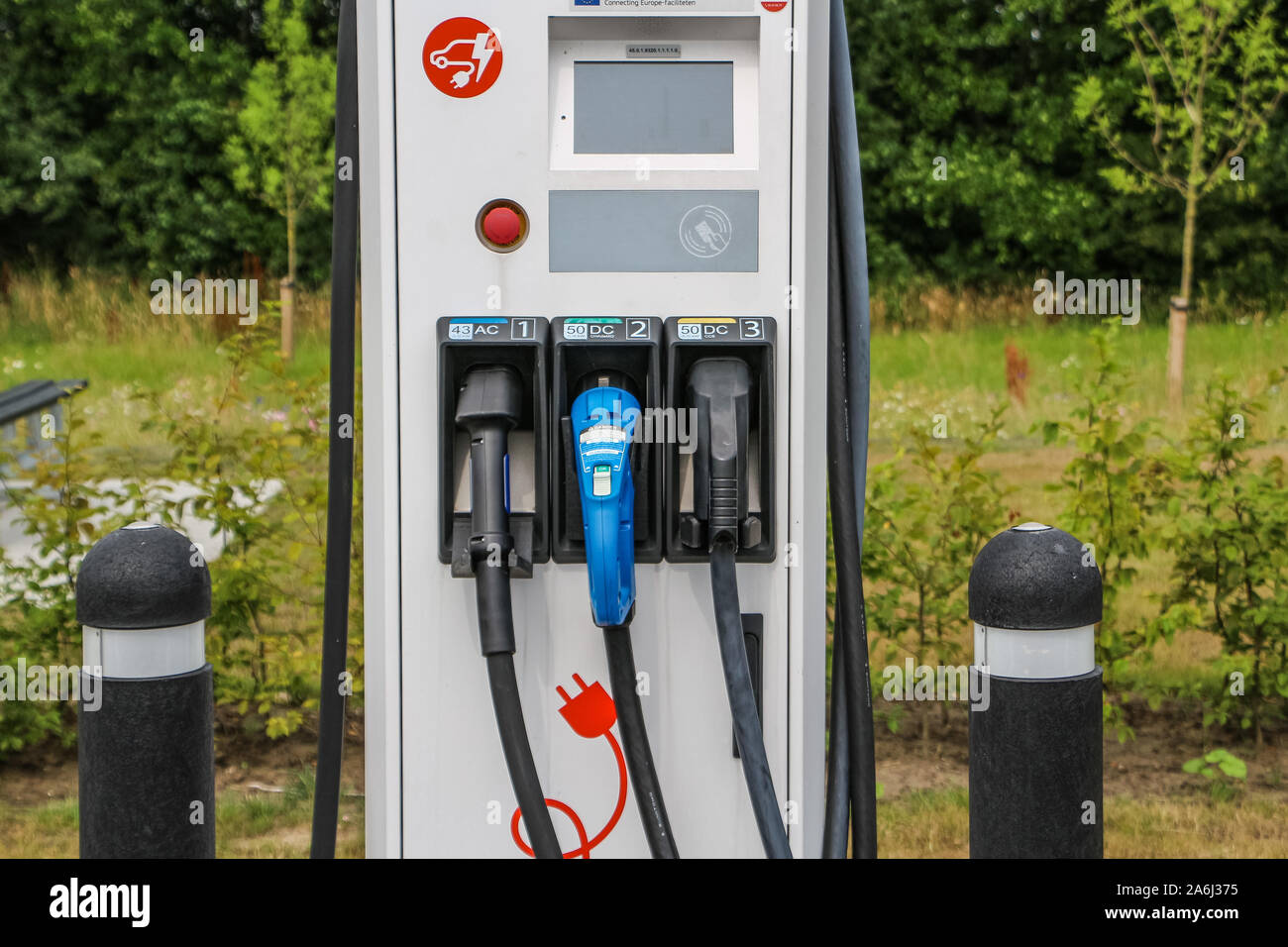 Electric cars charging point with high amps charger is seen on E45 ...